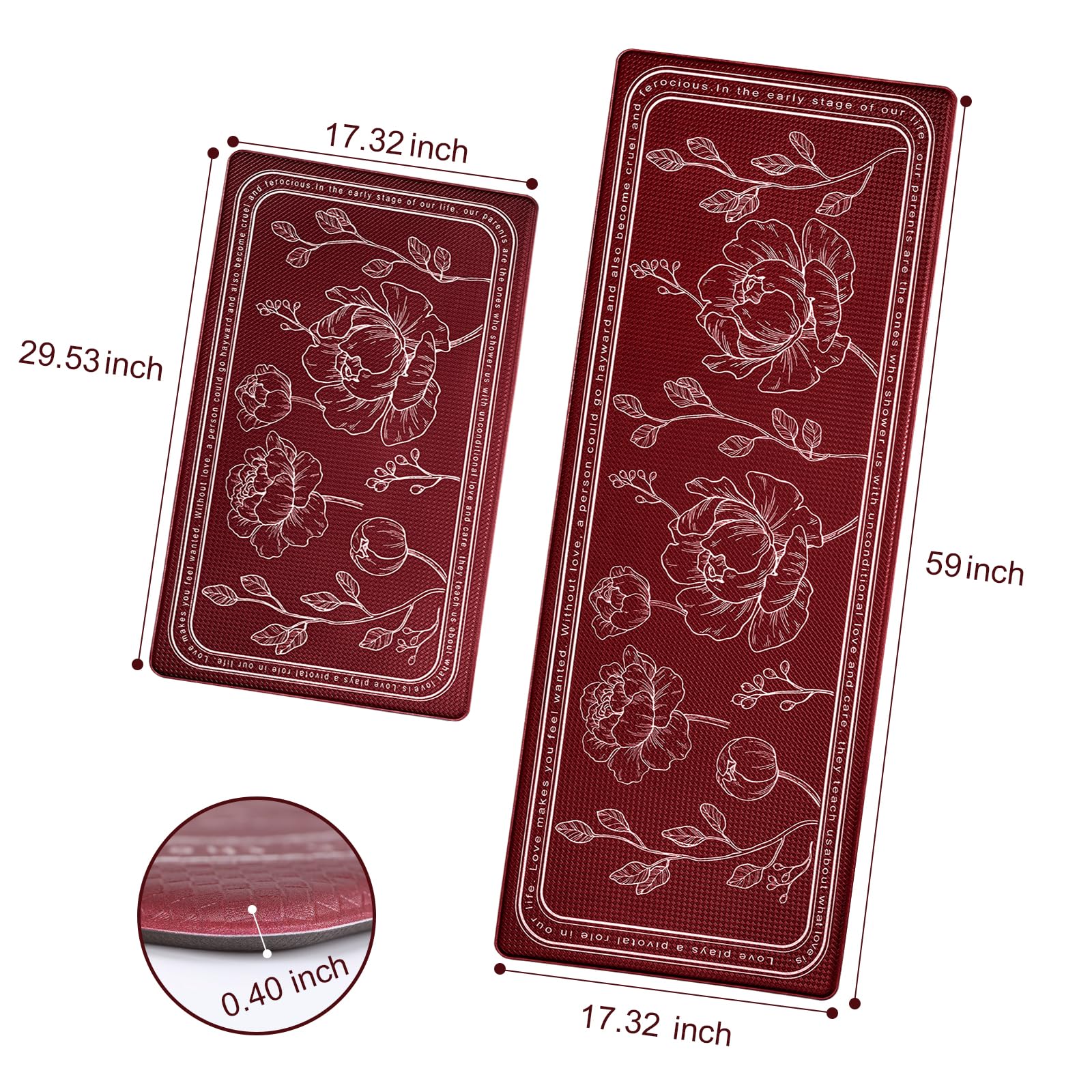 ROTTOGOON Kitchen Floor Mat Set of 2, Cushioned Anti Fatigue Kitchen Mat 17"x59"+17"x29", Non-Slip Waterproof Kitchen Rug, Premium PVC Comfort Kitchen Mats and Rugs for Kitchen, Office, Home, Laundry