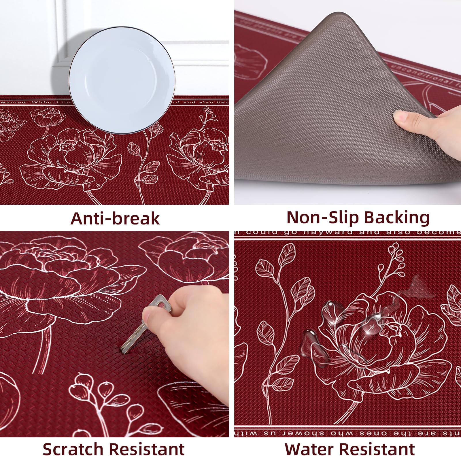 ROTTOGOON Kitchen Floor Mat Set of 2, Cushioned Anti Fatigue Kitchen Mat 17"x59"+17"x29", Non-Slip Waterproof Kitchen Rug, Premium PVC Comfort Kitchen Mats and Rugs for Kitchen, Office, Home, Laundry