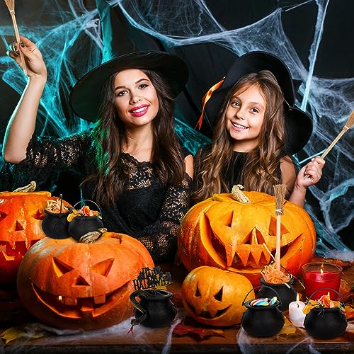 Libima Halloween Witch Theme Party Supplies Set Include Black Cauldron Kettle Witch Broom Pencils for Halloween with Small Packet Orange Tissue Confetti for Trick or Treat Party Favor (25)