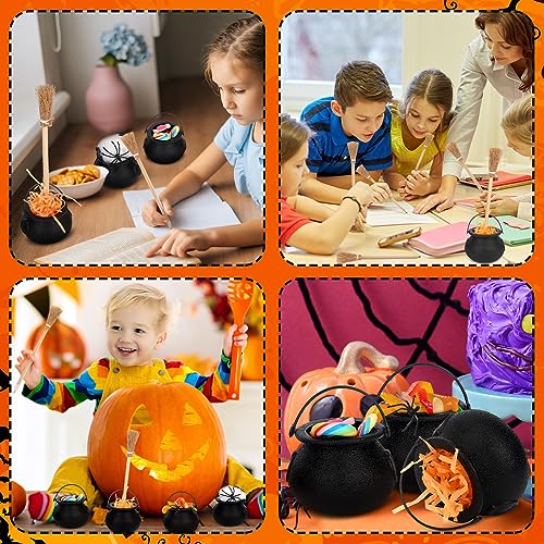 Libima Halloween Witch Theme Party Supplies Set Include Black Cauldron Kettle Witch Broom Pencils for Halloween with Small Packet Orange Tissue Confetti for Trick or Treat Party Favor (25)
