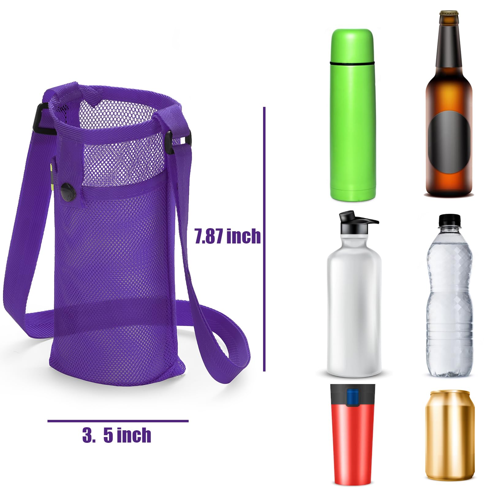 egghat 3Pcs Adjustable Shoulder Strap Water Bottle Carrier Mesh Bag Lightweight Dog Water Bottle Sleeve Crossbody Pouch (Navy/Korean blue/purple)