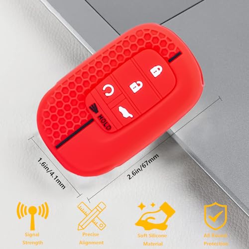 BE Key Fob Cover for Honda, Civic Silicone Key Protector with Keychain Compatible with Honda Accord Civic HR-V CR-V Pilot Sport SI EX EX-L Touring, Honeycomb Key Shell 5 Buttons Black + Red, 2PCS