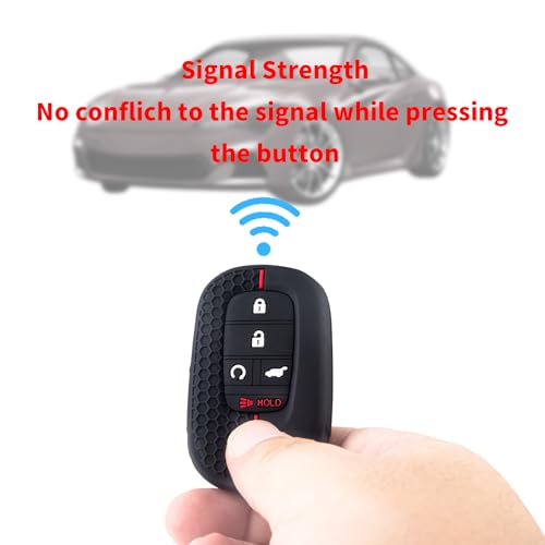 BE Key Fob Cover for Honda, Civic Silicone Key Protector with Keychain Compatible with Honda Accord Civic HR-V CR-V Pilot Sport SI EX EX-L Touring, Honeycomb Key Shell 5 Buttons Black + Red, 2PCS