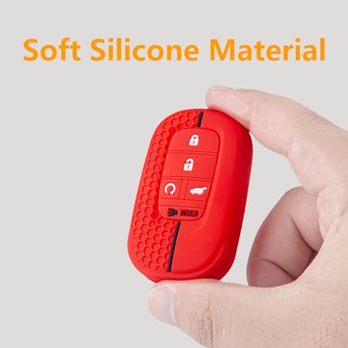BE Key Fob Cover for Honda, Civic Silicone Key Protector with Keychain Compatible with Honda Accord Civic HR-V CR-V Pilot Sport SI EX EX-L Touring, Honeycomb Key Shell 5 Buttons Black + Red, 2PCS