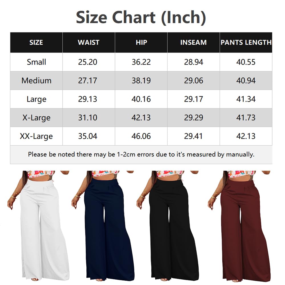 PINSV Wide Leg Pants for Women High Waisted Palazzo Lounge Dress Pants for Work Casual Wine Red XL