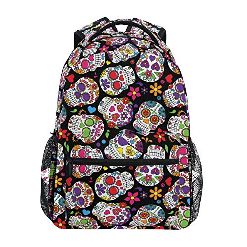 Aflyko Sugar Skulls School Bookbag Laptop Backpack Travel Hiking Daypack for teens 16 x 11.4 x 6.9 Inch
