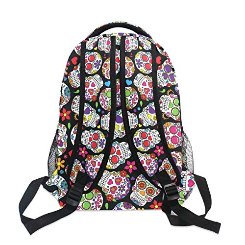 Aflyko Sugar Skulls School Bookbag Laptop Backpack Travel Hiking Daypack for teens 16 x 11.4 x 6.9 Inch