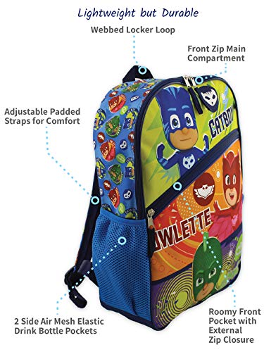 PJ Masks Boys Girls 5 piece 16 Inch Backpack Lunch Bag and Snack Bag School Set (One Size, Blue/Multi)