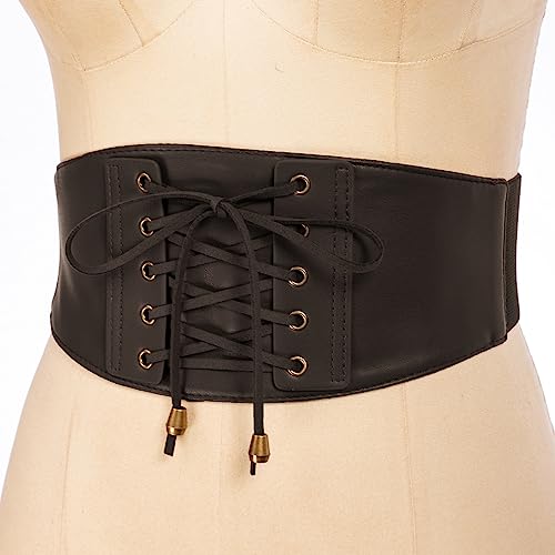 Women's Cinch Belt Tied Corset Elastic Waist Belt for Steampunk Parties Dark Brown Medium