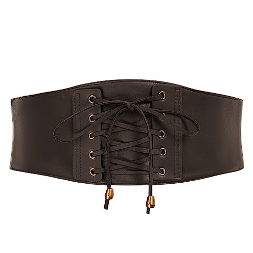 Women's Cinch Belt Tied Corset Elastic Waist Belt for Steampunk Parties Dark Brown Medium