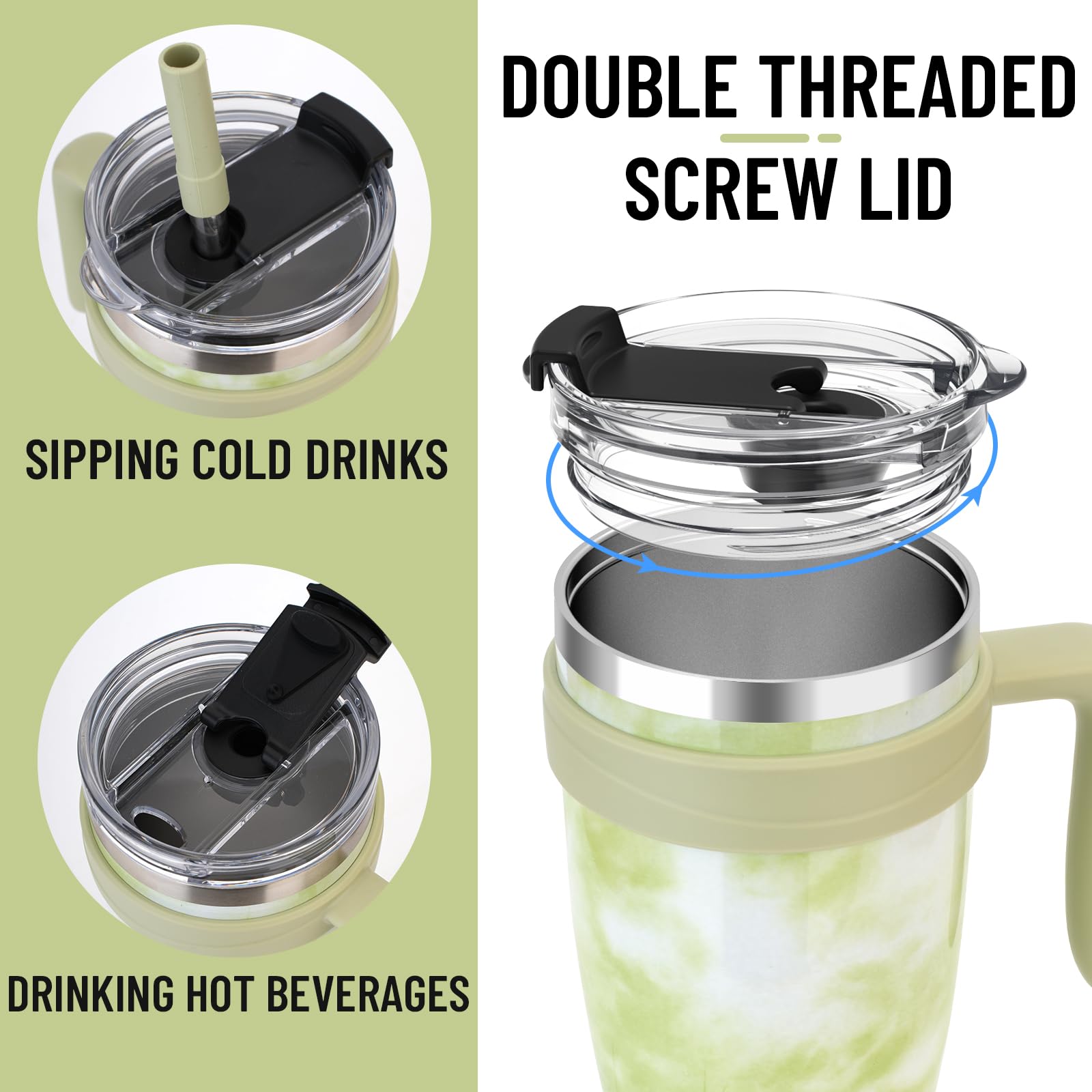 Zukro 40 oz Tumbler with Handle and Straw, Double Wall Stainless Steel Insulated Cup with Screw on 2-in-1 Flip Cap Lid, 100% Leak Proof, Keeps Drinks Cold 24 Hours, Dishwasher Safe - Peach Tie Dye