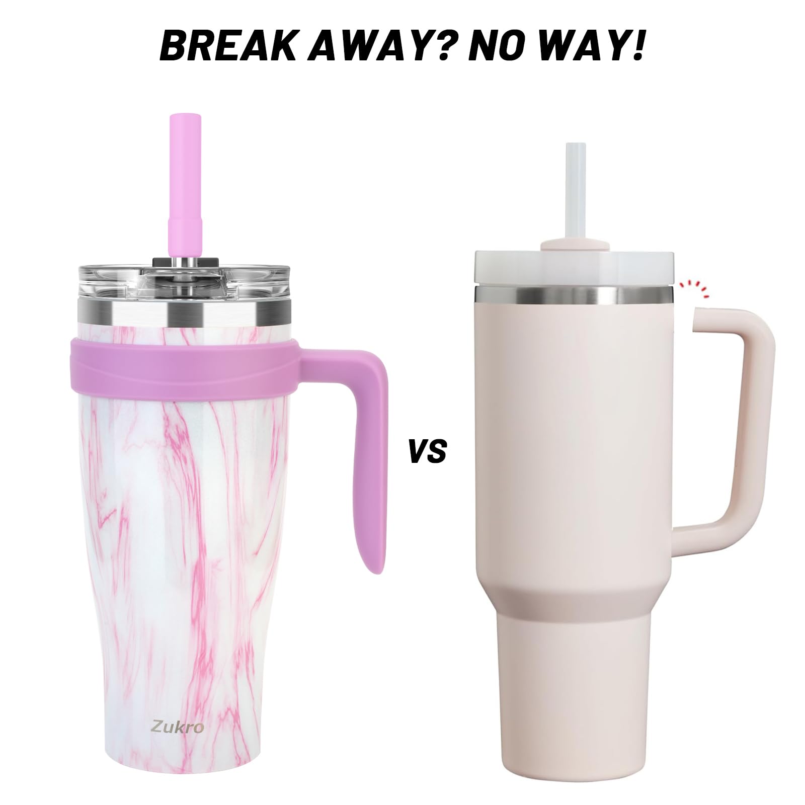 Zukro 40 oz Tumbler with Handle and Straw, Double Wall Stainless Steel Insulated Cup with Screw on 2-in-1 Flip Cap Lid, 100% Leak Proof, Keeps Drinks Cold 24 Hours, Dishwasher Safe - Peach Tie Dye
