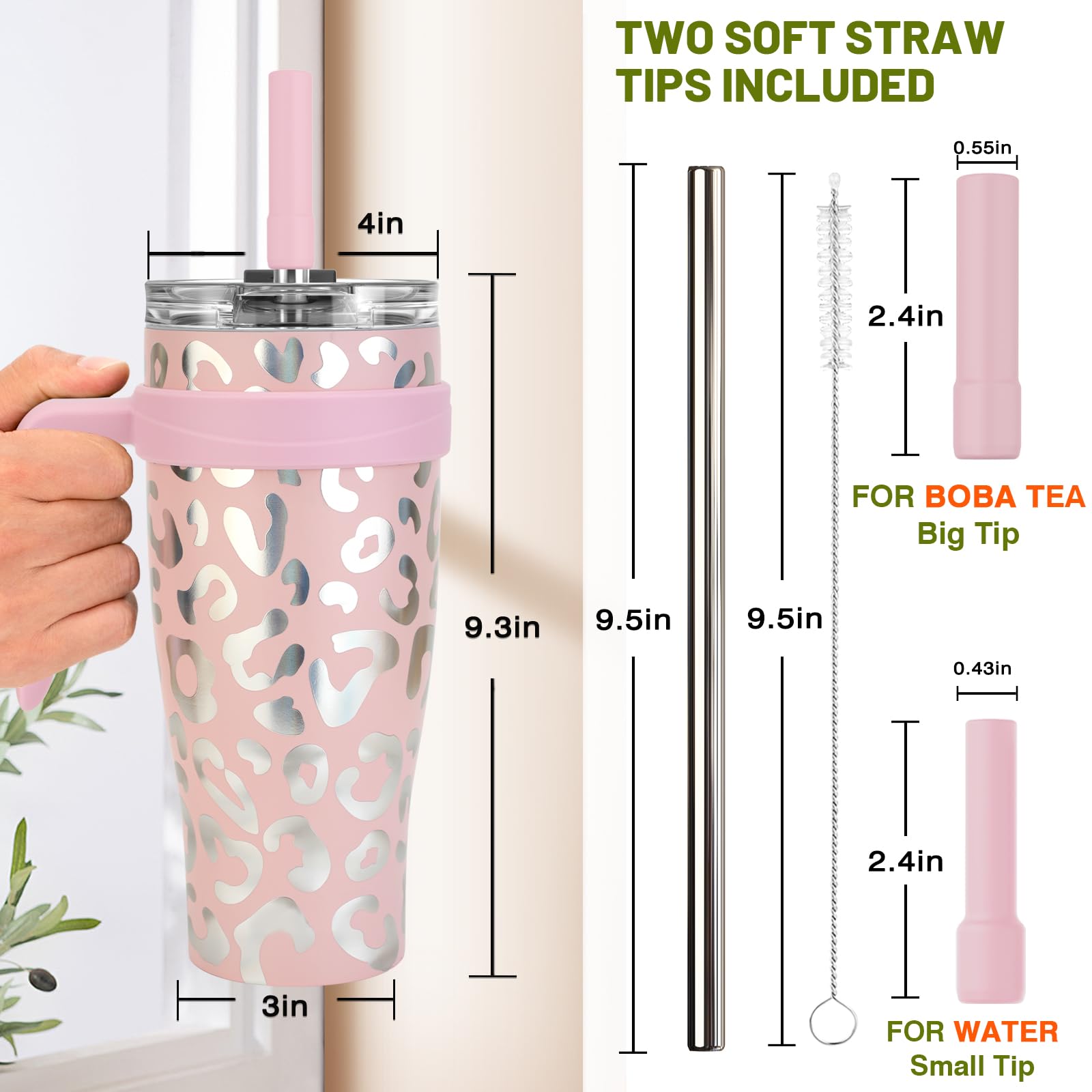 Zukro 40 oz Tumbler with Handle and Straw, Double Wall Stainless Steel Insulated Cup with Screw on 2-in-1 Flip Cap Lid, 100% Leak Proof, Keeps Drinks Cold 24 Hours, Dishwasher Safe - Peach Tie Dye