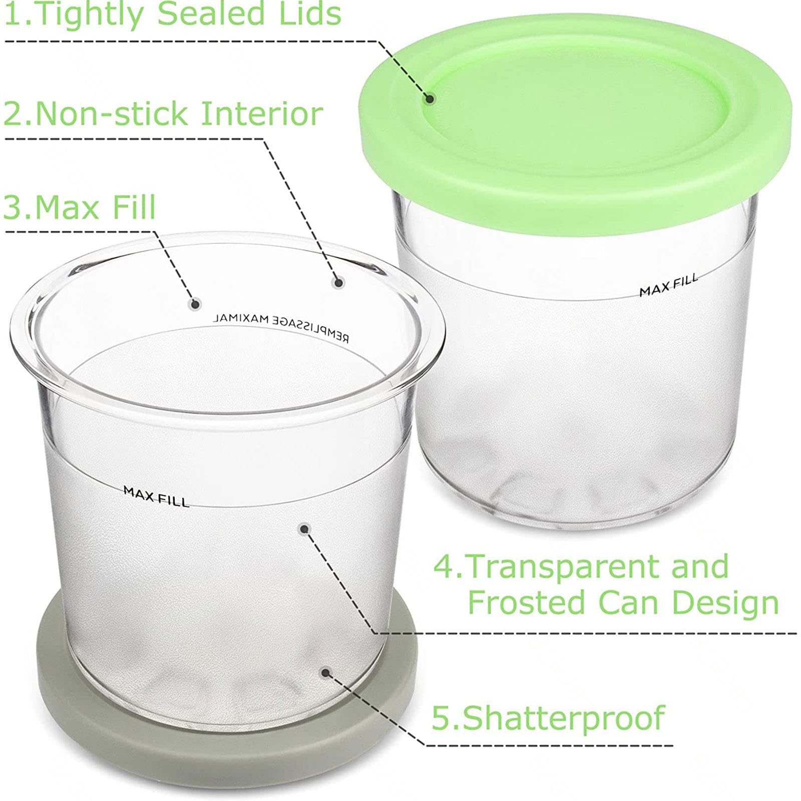 Creami Containers, for Ninja Creami Pints 4 Pack, Pint Containers Reusable,Leaf-Proof Compatible NC301 NC300 NC299AMZ Series Ice Cream Maker