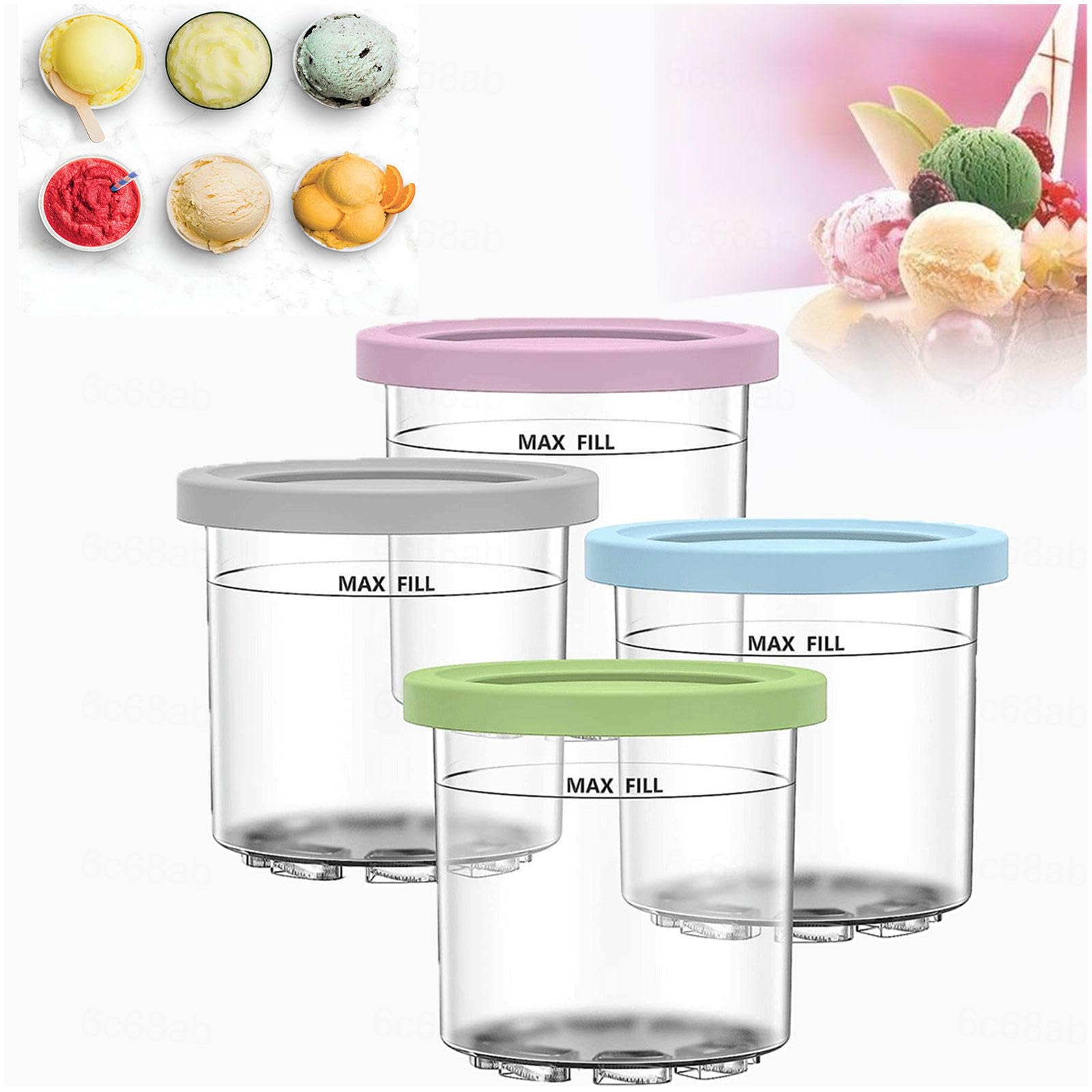 Creami Containers, for Ninja Creami Pints 4 Pack, Pint Containers Reusable,Leaf-Proof Compatible NC301 NC300 NC299AMZ Series Ice Cream Maker