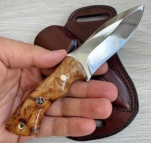 Hunting Knife 1075 Carbon Steel and Chestnut Wood Handle -Blacksmith Made Camping Knife - Bushcraft Knife - Survival Knife with Sheath.