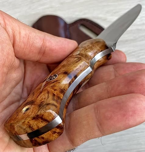 Hunting Knife 1075 Carbon Steel and Chestnut Wood Handle -Blacksmith Made Camping Knife - Bushcraft Knife - Survival Knife with Sheath.