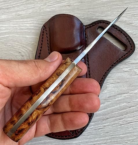 Hunting Knife 1075 Carbon Steel and Chestnut Wood Handle -Blacksmith Made Camping Knife - Bushcraft Knife - Survival Knife with Sheath.
