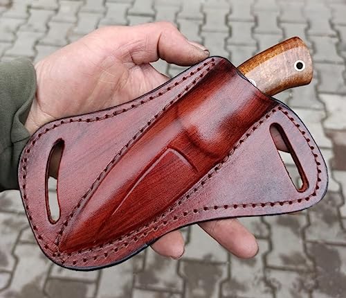Hunting Knife 1075 Carbon Steel and Chestnut Wood Handle -Blacksmith Made Camping Knife - Bushcraft Knife - Survival Knife with Sheath.