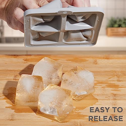COOK WITH COLOR Silicone Ice Cube Trays - Large Ice Cube Maker Mold - Big Ice Cubes with Lid for Whiskey, Cocktails & Bourbon, for Baby Food and Leftovers (Grey)