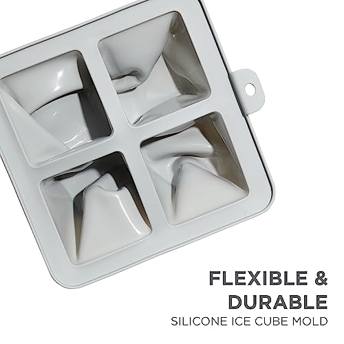 COOK WITH COLOR Silicone Ice Cube Trays - Large Ice Cube Maker Mold - Big Ice Cubes with Lid for Whiskey, Cocktails & Bourbon, for Baby Food and Leftovers (Grey)