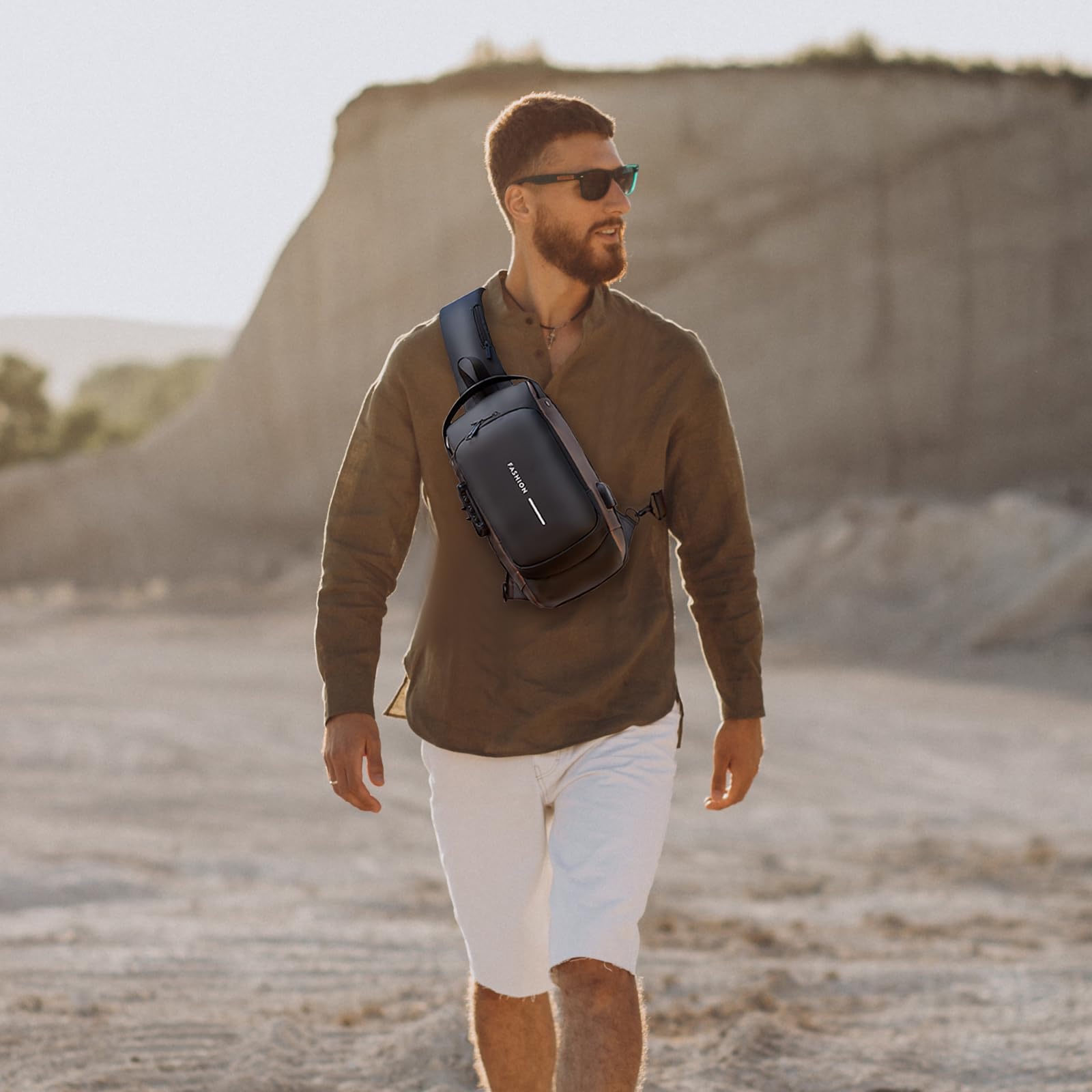 Rcrirth Sling Bag for Men | Anti-theft Crossbody Bag - PU Leather Crossbody Shoulder Chest Bag for Daily use