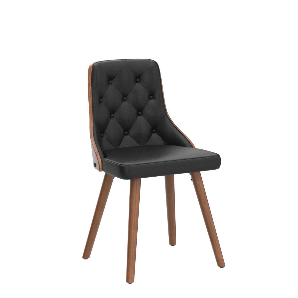 Aowos Dining Chairs Set of 4, Mid Century Modern PU Leather Upholstered Kitchen Chairs with Walnut Back and Iron Legs, Comfortable Seating for Kitchen, Dining Room, Bar Counter, Living Room (Black)
