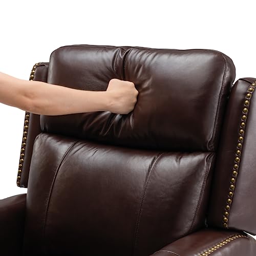 BMBMT Genuine Leather Recliner Chair 2 PCS Sofa with Double Layer Backrest, Power Recliner, Retro Rivet Design, High-Density Sponge Recliner Chair for Living Room, Brown