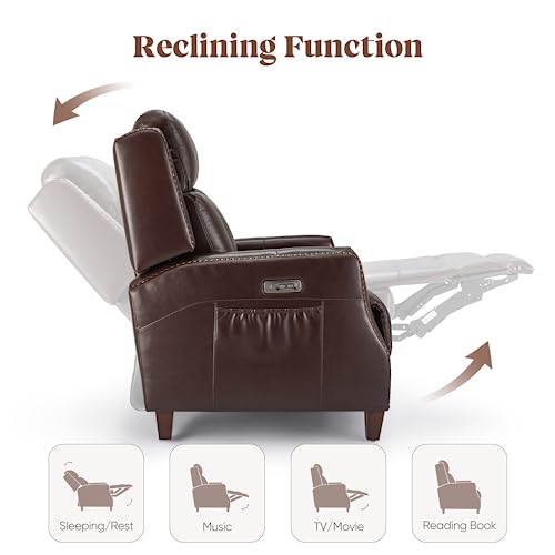 BMBMT Genuine Leather Recliner Chair 2 PCS Sofa with Double Layer Backrest, Power Recliner, Retro Rivet Design, High-Density Sponge Recliner Chair for Living Room, Brown