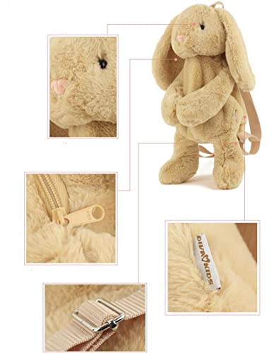 Cute Fuzz Plush Animal Teddy Bear/Rabbit/Momkey/Dog Backpack Bags for Toddle kids/Adults (Light Brown Rabbit)