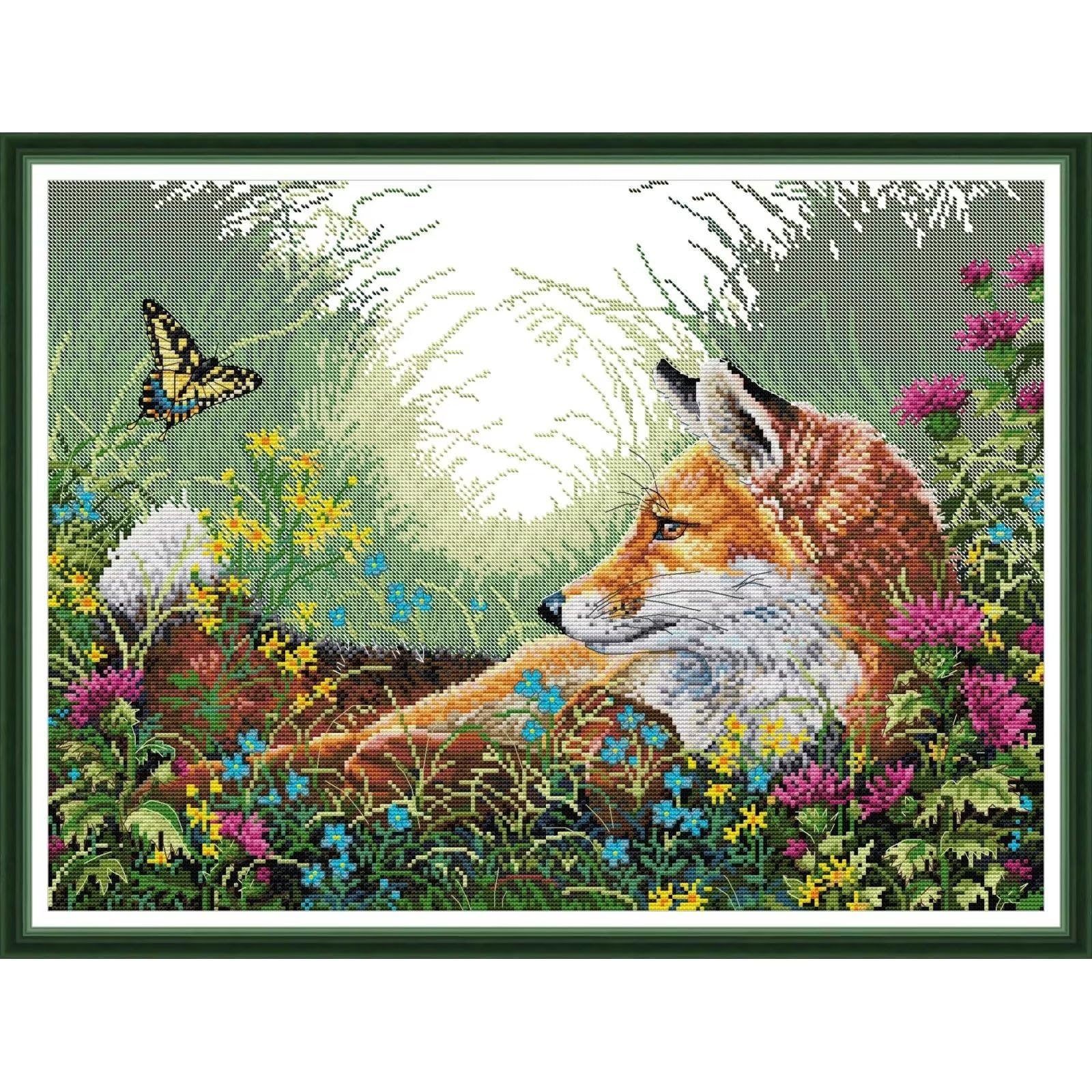 Cross Stitch Kits for Adults Full Range of Animal Patterns Embroidery Starter Kits Printed Dimensions Cross Stitch kits for Home Decor DIY 16CT 2 Strands-Fox 47×37cm