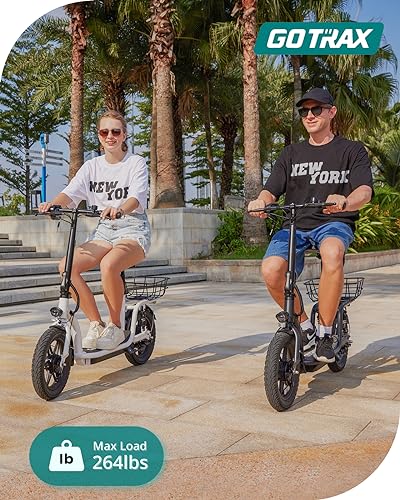 Gotrax Astro Electric Scooter with Seat, 14" Pneumatic Tire and 19 Miles Range&15.5Mph Power by 350W Motor, Comfortable Rear Dual Shock Absorption&Wider Seat, EBike with Carry Basket for Adult White