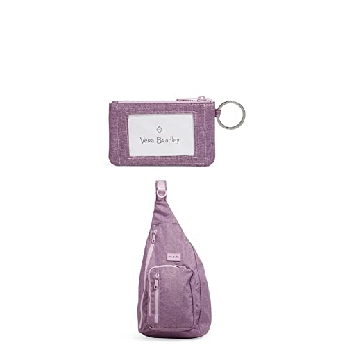 Recycled Lighten Up ReActive Zip ID Case Wallet, Pale Orchid Heather withVera Bradley womens Recycled Lighten Up Reactive Sling Backpack Bookbag, Pale Orchid Heather, One Size US