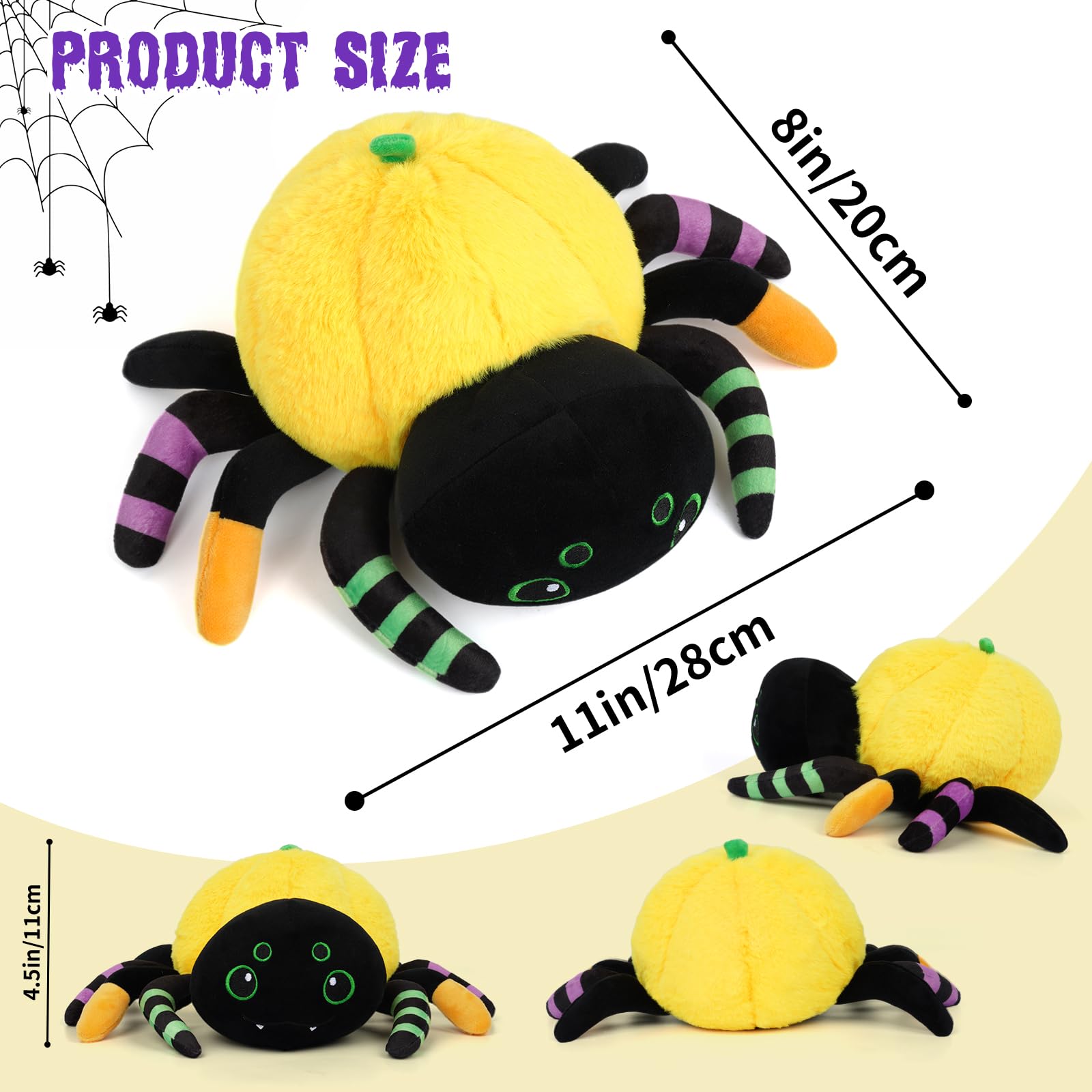 Leokawin Halloween Stuffed Animal Spider Plush Toy,Kawaii Pumpkin Spider Stuffed Animal,Soft Jumping Spider Plush Gift for Kids