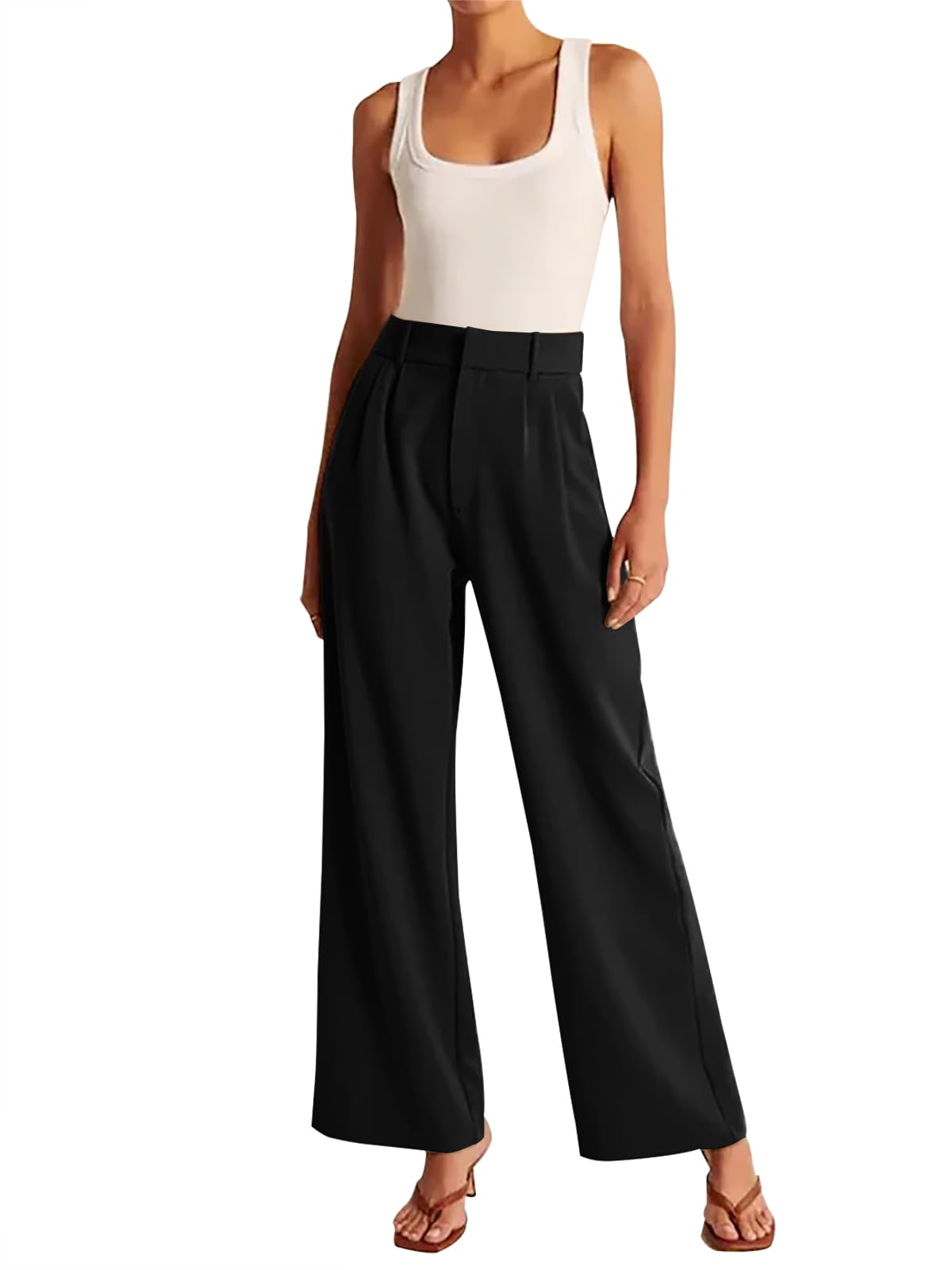 KUNMI Women's Wide Leg Pants Work Business Casual High Waisted Loose Dress Palazzo Flowy Trousers Black