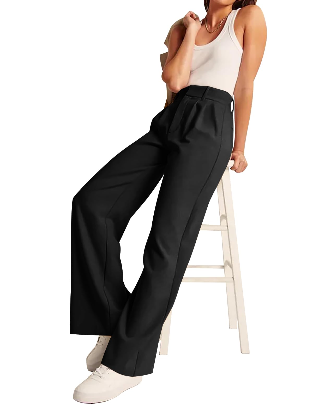 KUNMI Women's Wide Leg Pants Work Business Casual High Waisted Loose Dress Palazzo Flowy Trousers Black