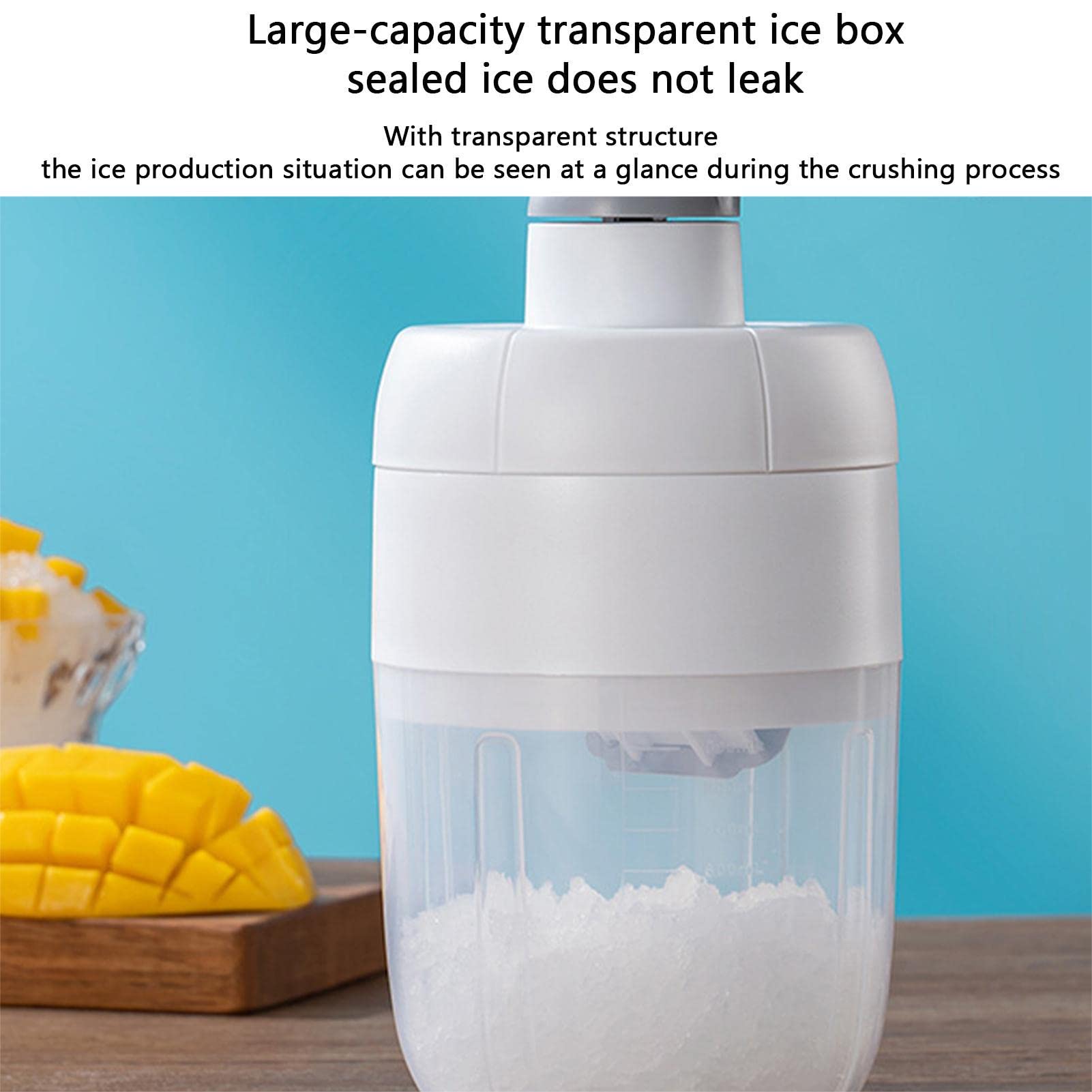 1000ml Manual Ice Crusher- Reusable Detachable Ice Shaver Cocktails Hand-Crank Ice Shaver with Ice Cube Mold, Portable Manual Ice Shredding Machine for Making Snow Cones