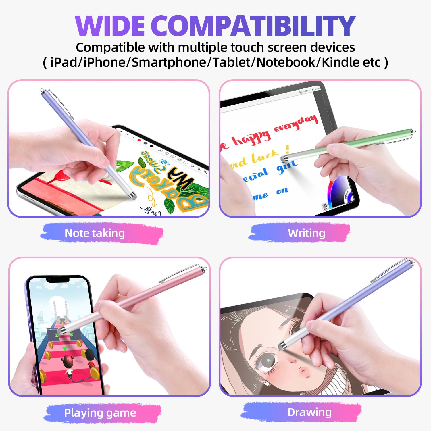 Long Stylus Pen for Touch Screen [3Pcs Mesh tip Precise Touch] Universal Stylist Pen for iPhone iPad Chromebook Capacitive Digital Drawing Fine Point Styluses