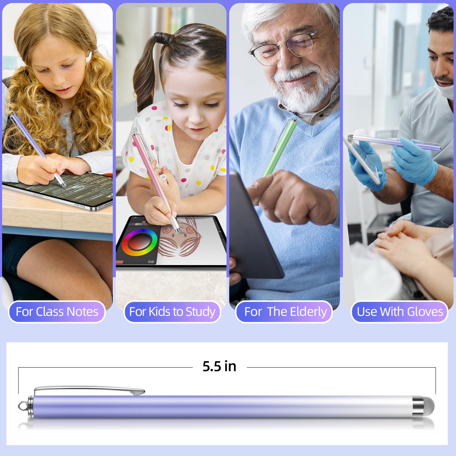 Long Stylus Pen for Touch Screen [3Pcs Mesh tip Precise Touch] Universal Stylist Pen for iPhone iPad Chromebook Capacitive Digital Drawing Fine Point Styluses