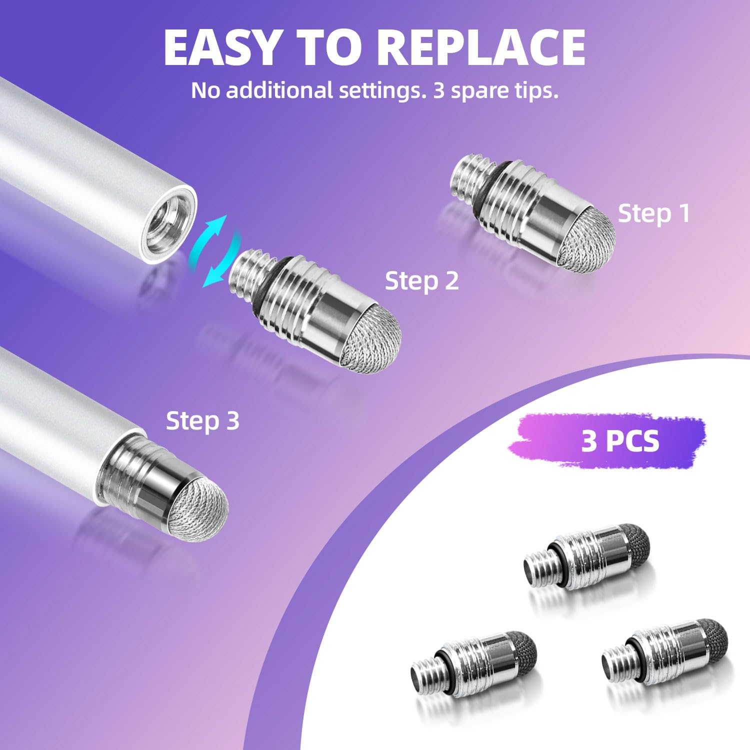 Long Stylus Pen for Touch Screen [3Pcs Mesh tip Precise Touch] Universal Stylist Pen for iPhone iPad Chromebook Capacitive Digital Drawing Fine Point Styluses