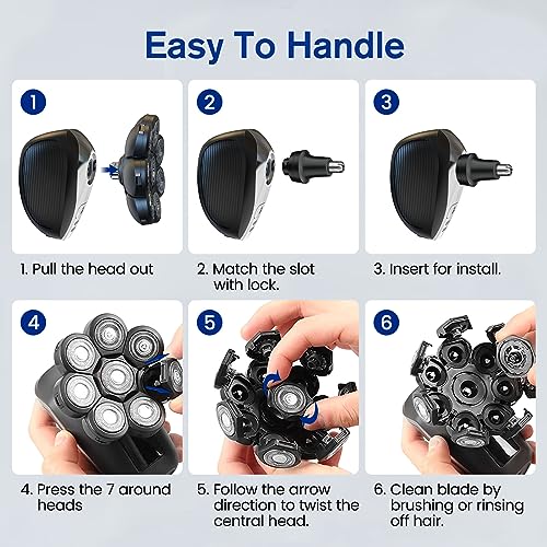 Mr.wintek Head Shavers for Bald Men, Upgraded 8 Floating Heads, 5-in-1 Head Electric Razor with Nose Hair Sideburns Trimmer, IPX5 Waterproof Wet/Dry Mens Grooming Kit, USB Rechargeable