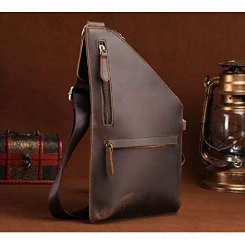 Men's Leather Sling bag Chest bag Crossbody Bag shoulder bag Genuine leather Crazy horse skin Backpack for men, Brown (BNX01021)