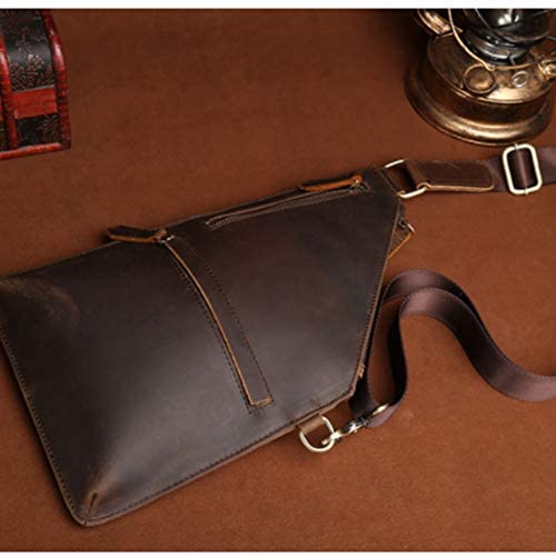 Men's Leather Sling bag Chest bag Crossbody Bag shoulder bag Genuine leather Crazy horse skin Backpack for men, Brown (BNX01021)