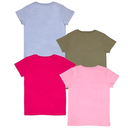 Disney Lilo & Stitch Girls 4-Piece Set, 4-Pack Short Sleeve T-Shirt Bundle Set for Kids and Toddlers (Size 7-8, Fuchsia/Pink/Blue/Sage)
