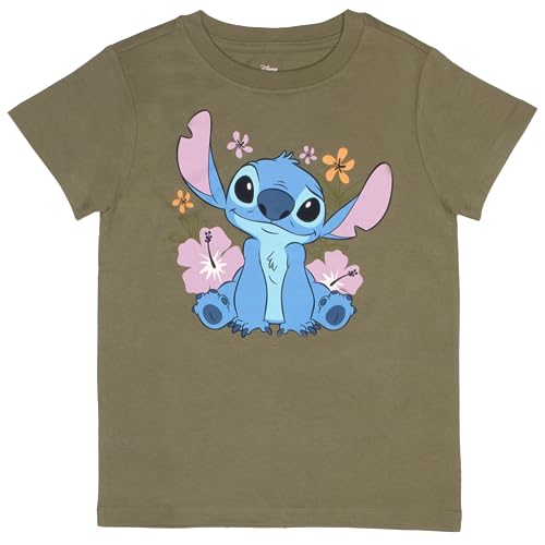 Disney Lilo & Stitch Girls 4-Piece Set, 4-Pack Short Sleeve T-Shirt Bundle Set for Kids and Toddlers (Size 7-8, Fuchsia/Pink/Blue/Sage)