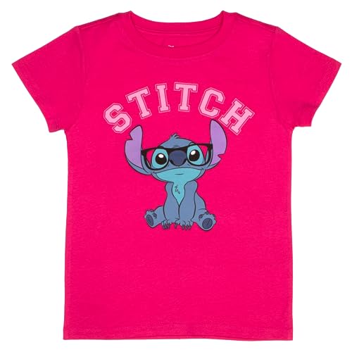 Disney Lilo & Stitch Girls 4-Piece Set, 4-Pack Short Sleeve T-Shirt Bundle Set for Kids and Toddlers (Size 7-8, Fuchsia/Pink/Blue/Sage)