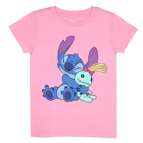 Disney Lilo & Stitch Girls 4-Piece Set, 4-Pack Short Sleeve T-Shirt Bundle Set for Kids and Toddlers (Size 7-8, Fuchsia/Pink/Blue/Sage)