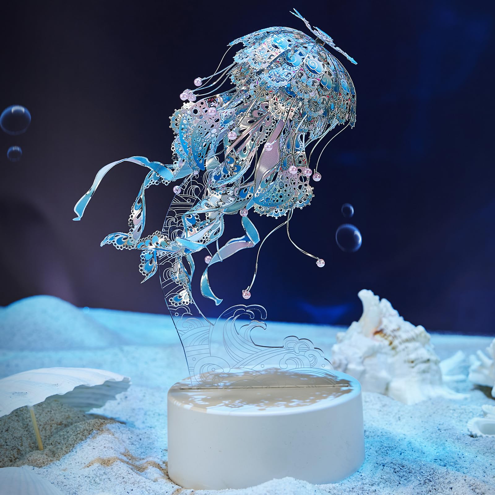 Piececool 3D Puzzles for Adults, Jellyfish Night Light with USB Plug, Ocean Animals 3D Metal Model Building Kits, Hobbies DIY Assembling Arts and Crafts Best Christmas Gifts