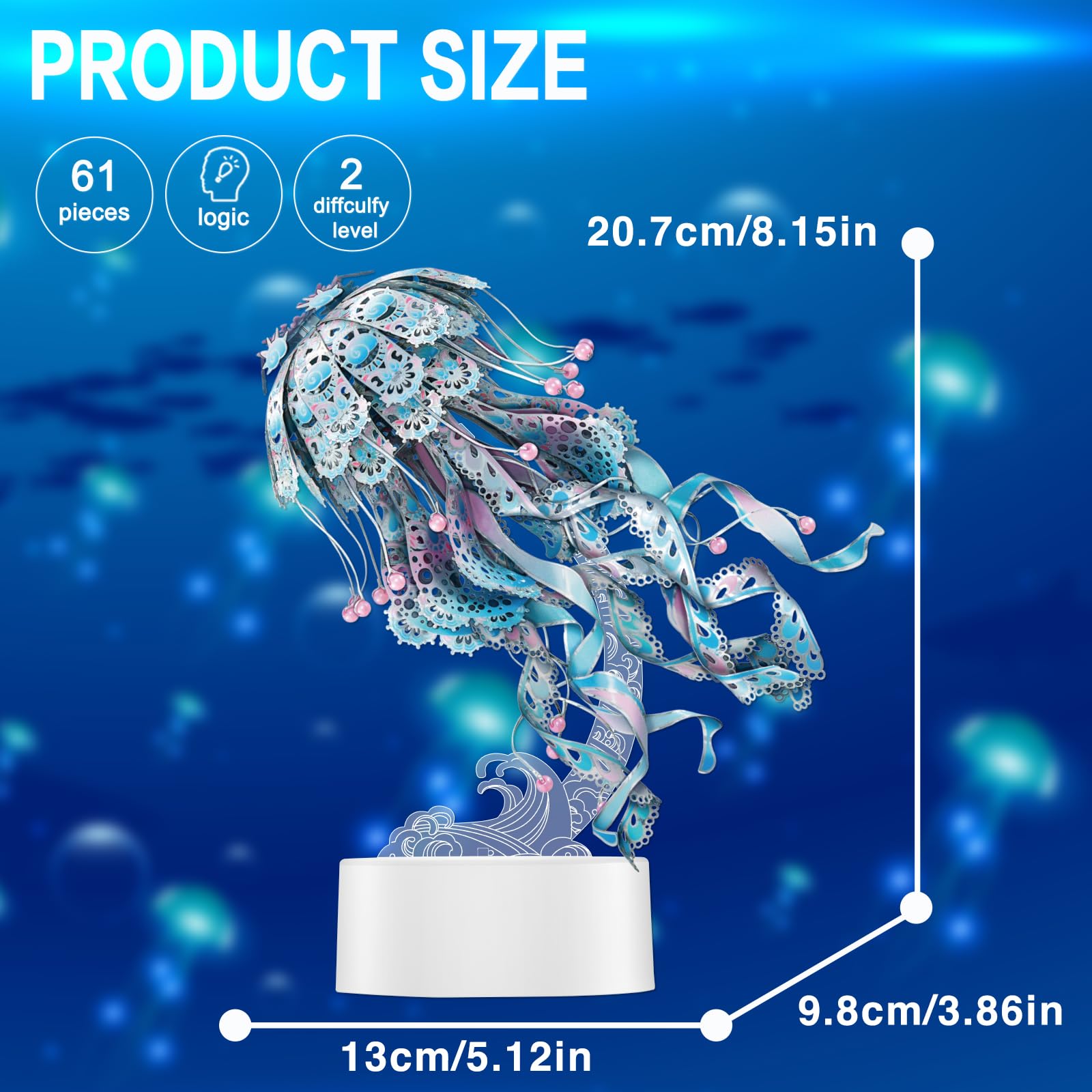 Piececool 3D Puzzles for Adults, Jellyfish Night Light with USB Plug, Ocean Animals 3D Metal Model Building Kits, Hobbies DIY Assembling Arts and Crafts Best Christmas Gifts