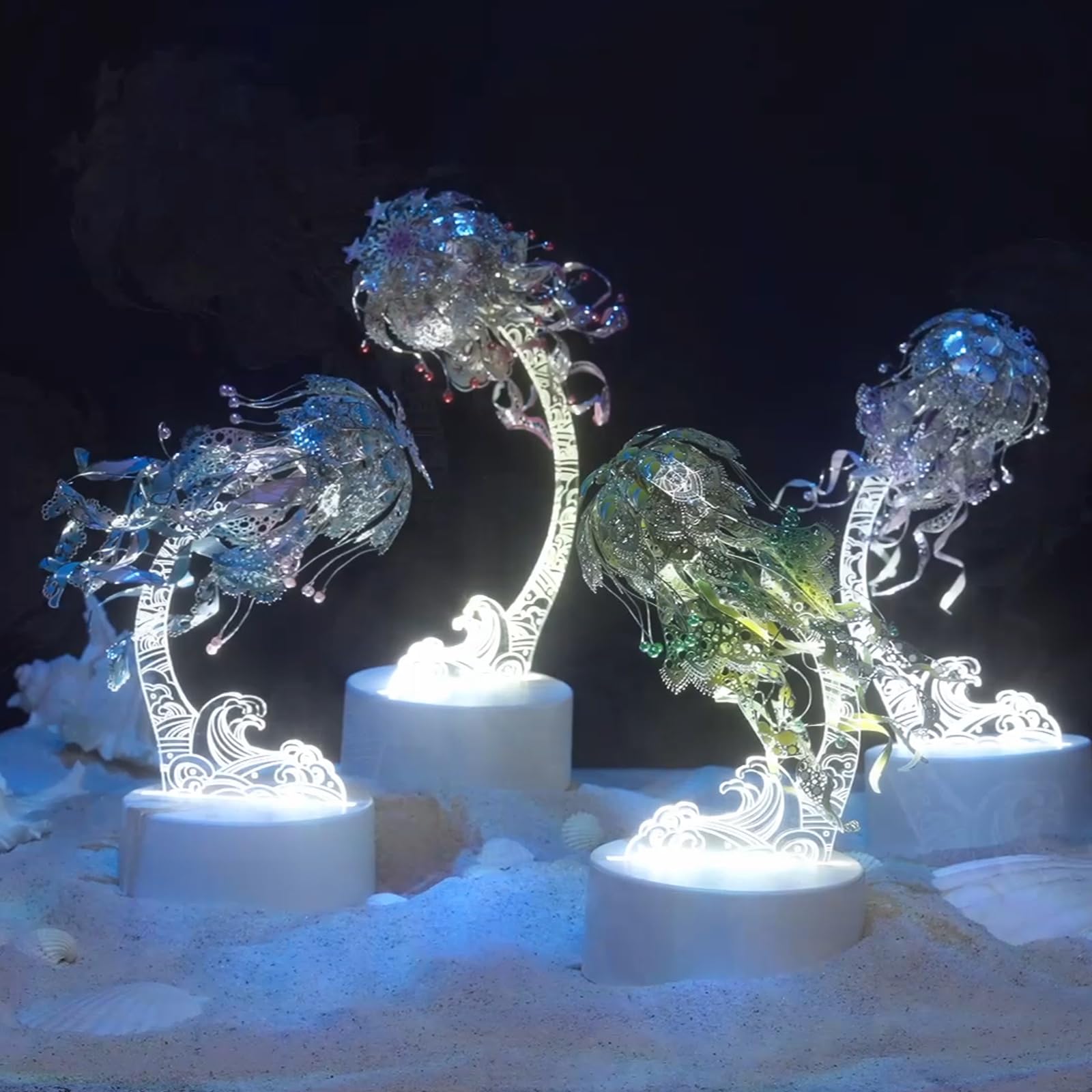 Piececool 3D Puzzles for Adults, Jellyfish Night Light with USB Plug, Ocean Animals 3D Metal Model Building Kits, Hobbies DIY Assembling Arts and Crafts Best Christmas Gifts